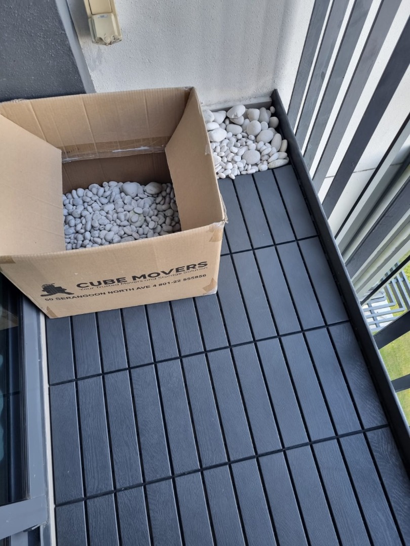 Ikea RUNNEN decking tiles (black) and assorted sizes pebbles (matt ...