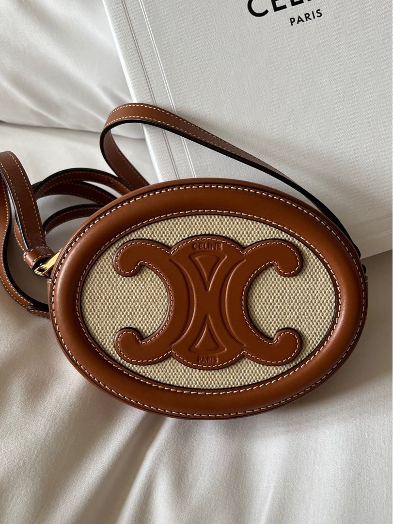 INSTOCK! CELINE OVAL CROSSBODY CUIR TRIOMPHE IN TEXILE AND CALFSKIN ...