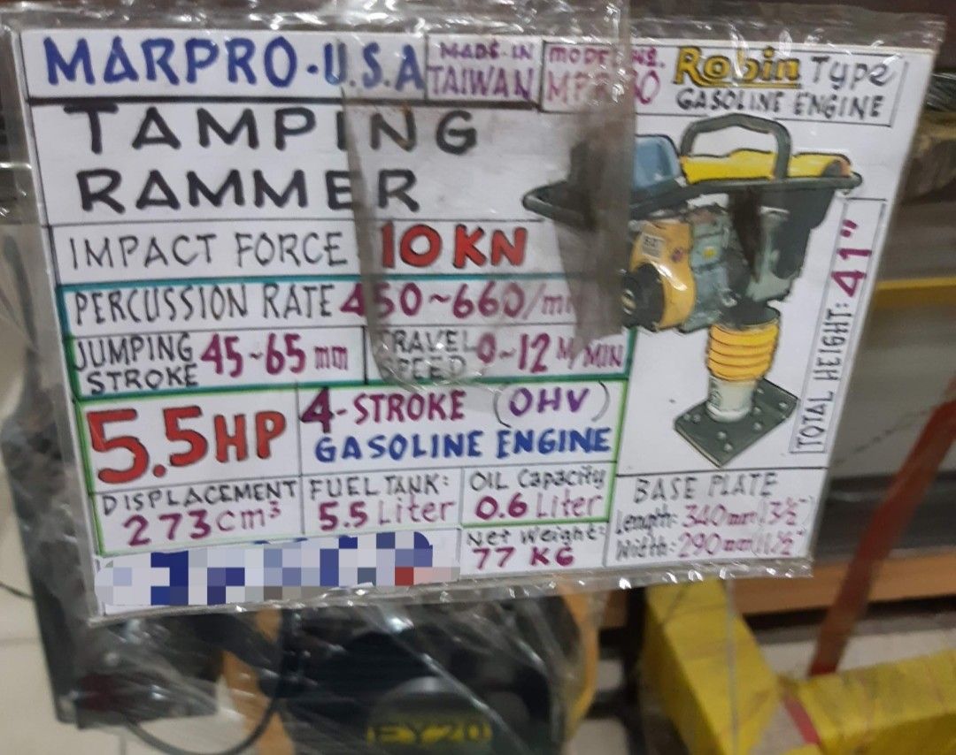 MARPRO TAMPING RAMMER RAMMING MACHINE 5.5HP GASOLINE ENGINE 4stroke ROBIN, Commercial ...