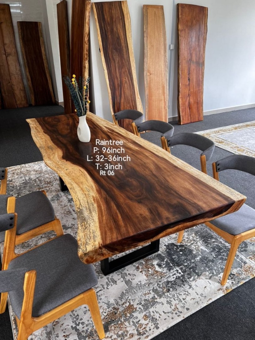 Meja makan premium wood slab, Furniture & Home Living, Furniture ...