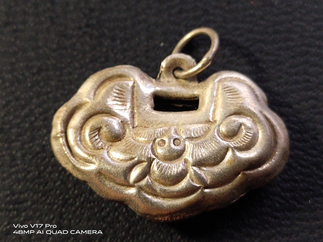 Old Peranakan Straits Chinese Mini Children's Silver Amulet Lock Charm ...