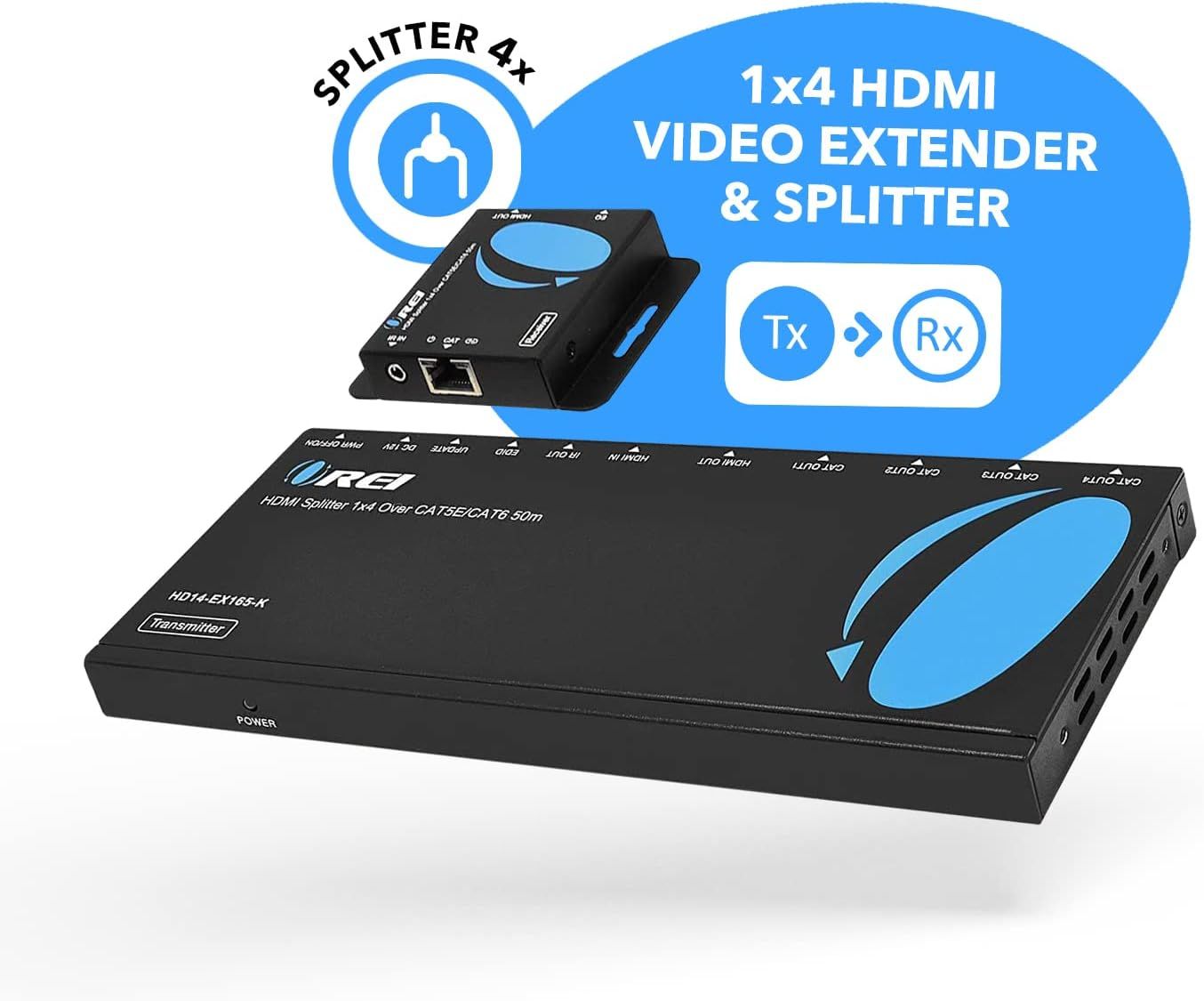 OREI 1x4 HDMI Extender Splitter Multiple Over Single Cable CAT6/7 1080P ...