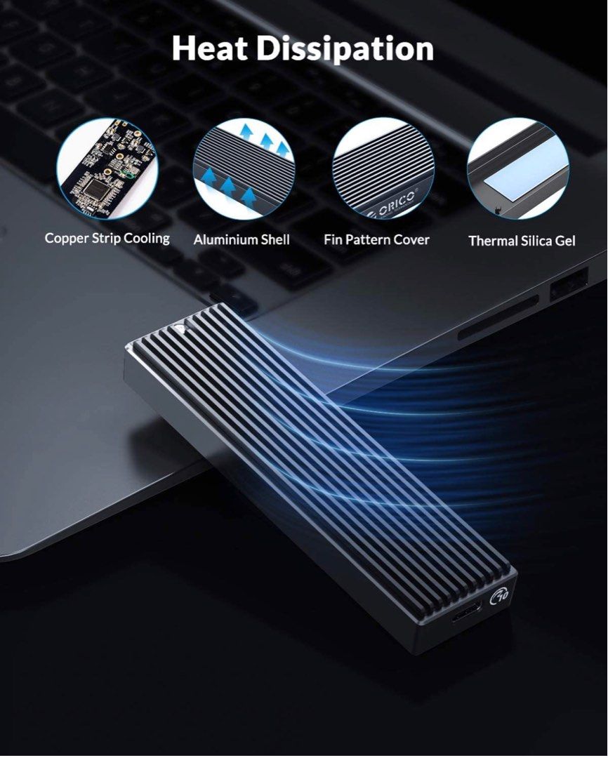 ORICO M.2 NVMe SSD Enclosure, USB 3.1 Gen 2 (10 Gbps) to NVMe PCI-E M.2 ...
