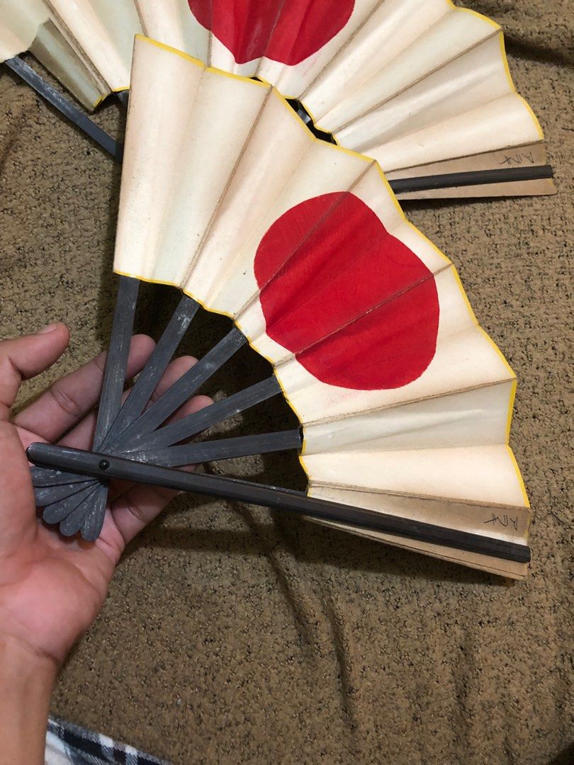Pair of very old damaged Japanese wooden fans on Carousell