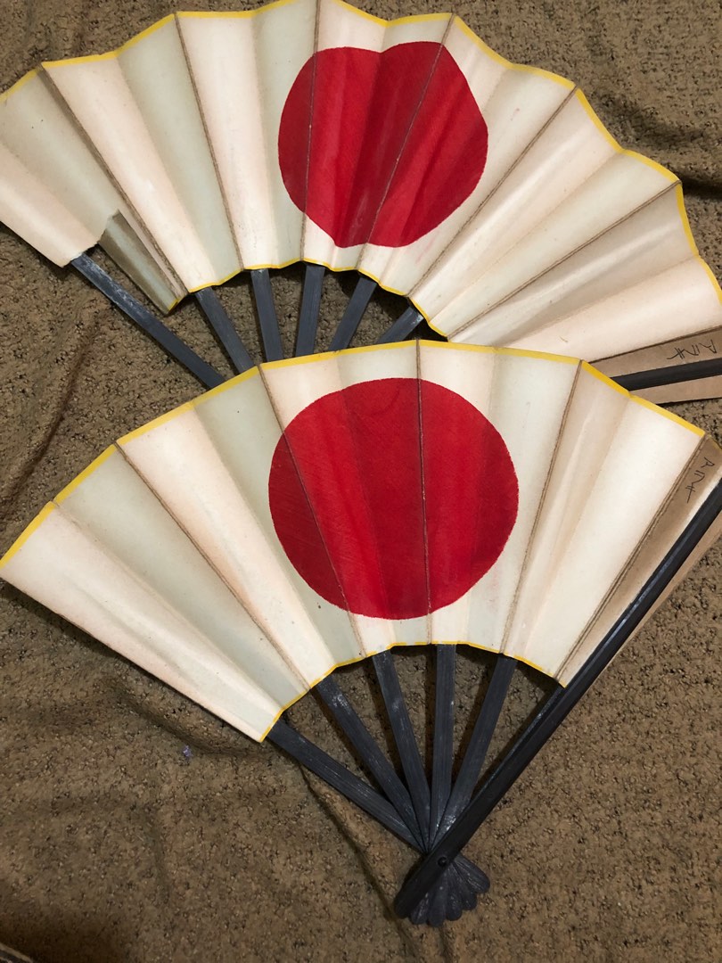 Pair of very old damaged Japanese wooden fans on Carousell
