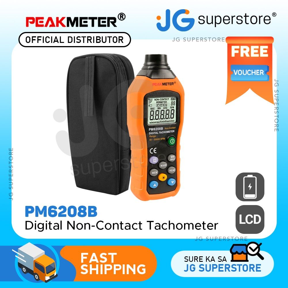 PeakMeter PM6208B Non-Contact Digital Tachometer Max 50~99999RPM Speed ...