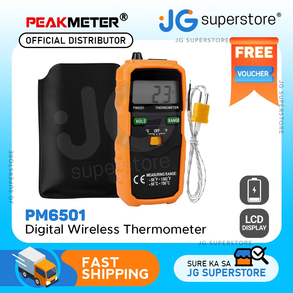 PeakMeter PM6501 LCD Display Digital Wireless Thermometer With K type Thermocouple Temperature ...