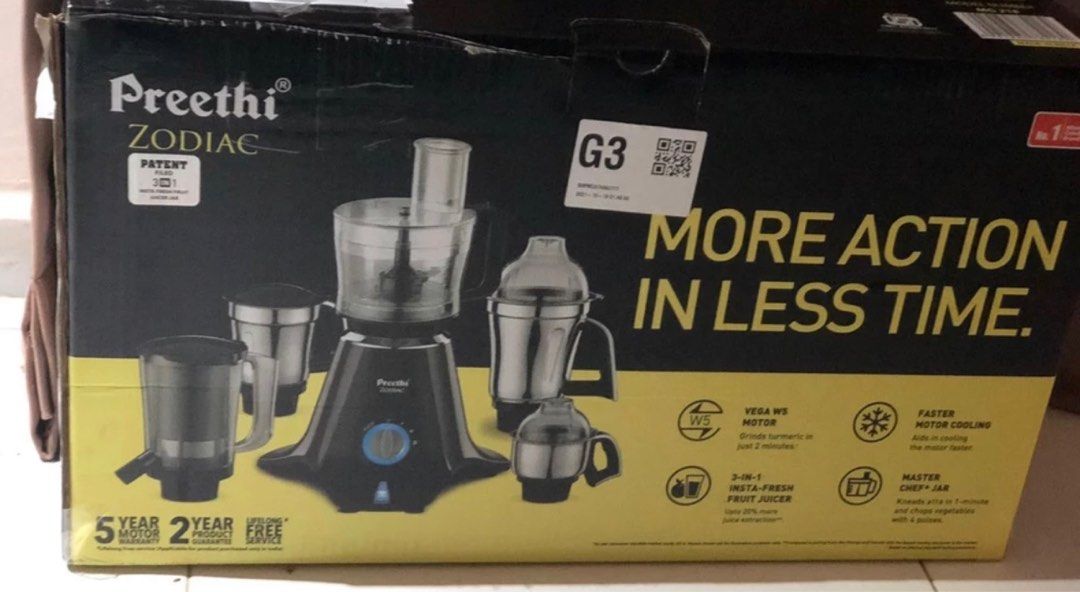 Preethi Zodiac MG 218 Mixer Grinder, 750W, 5 Jars (Black/ Light Grey), TV & Home Appliances ...