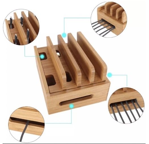 Premium Bamboo Multi-Device Charging Station Charger Dock Stand Holder ...