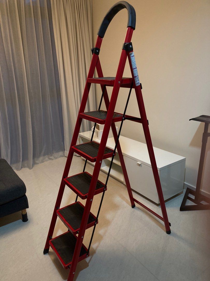 Red 6 steps Ladder, Furniture & Home Living, Home Improvement ...