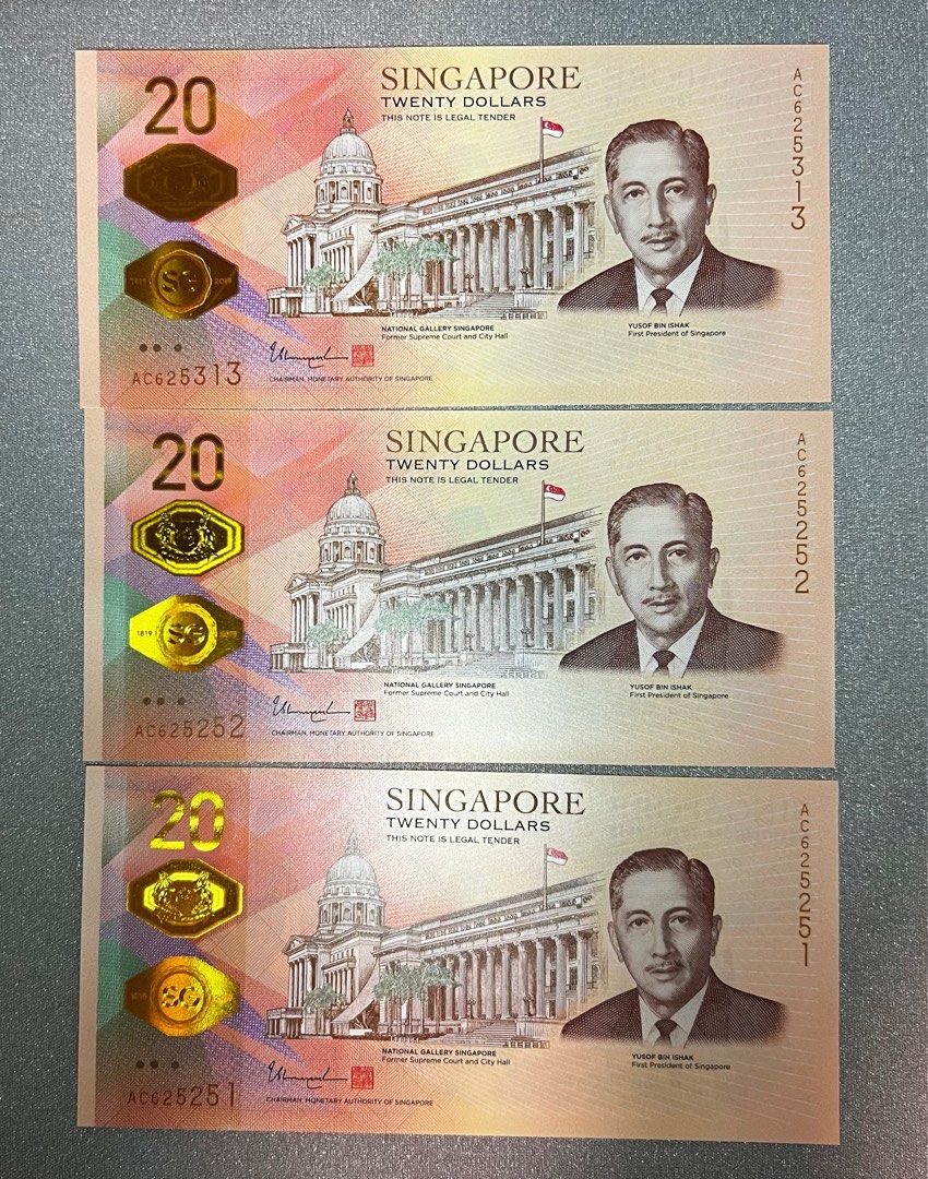 Singapore Old Notes $20 x3 nice number, Hobbies & Toys, Memorabilia ...