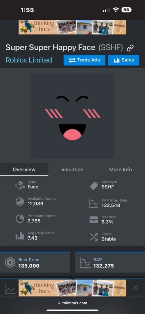 Super Super Happy Face (SSHF) Roblox Limited Face, Video Gaming, Gaming ...