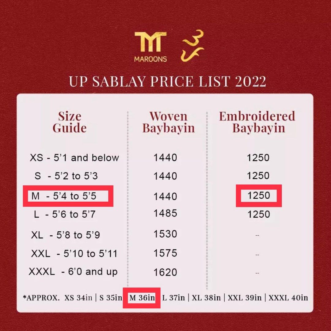 UP Sablay (Embroidered Baybayin; Medium; Maroons; University of the ...