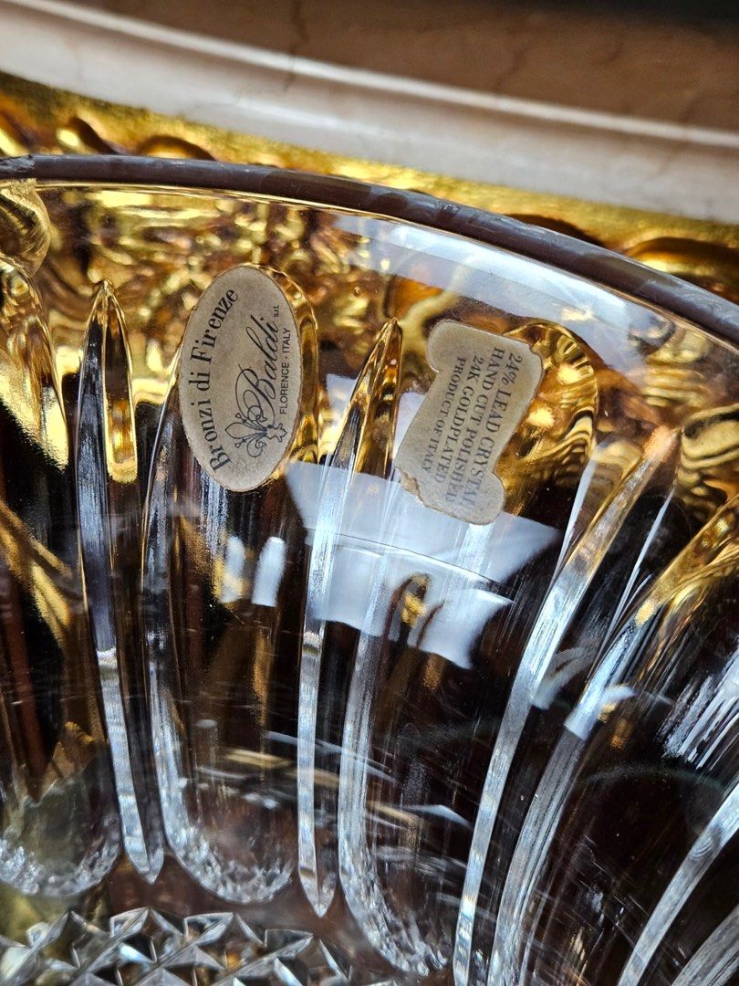 Vintage Large 14 inches Crystal & Brass Vase Bronzi Di Firenze Baldi ...