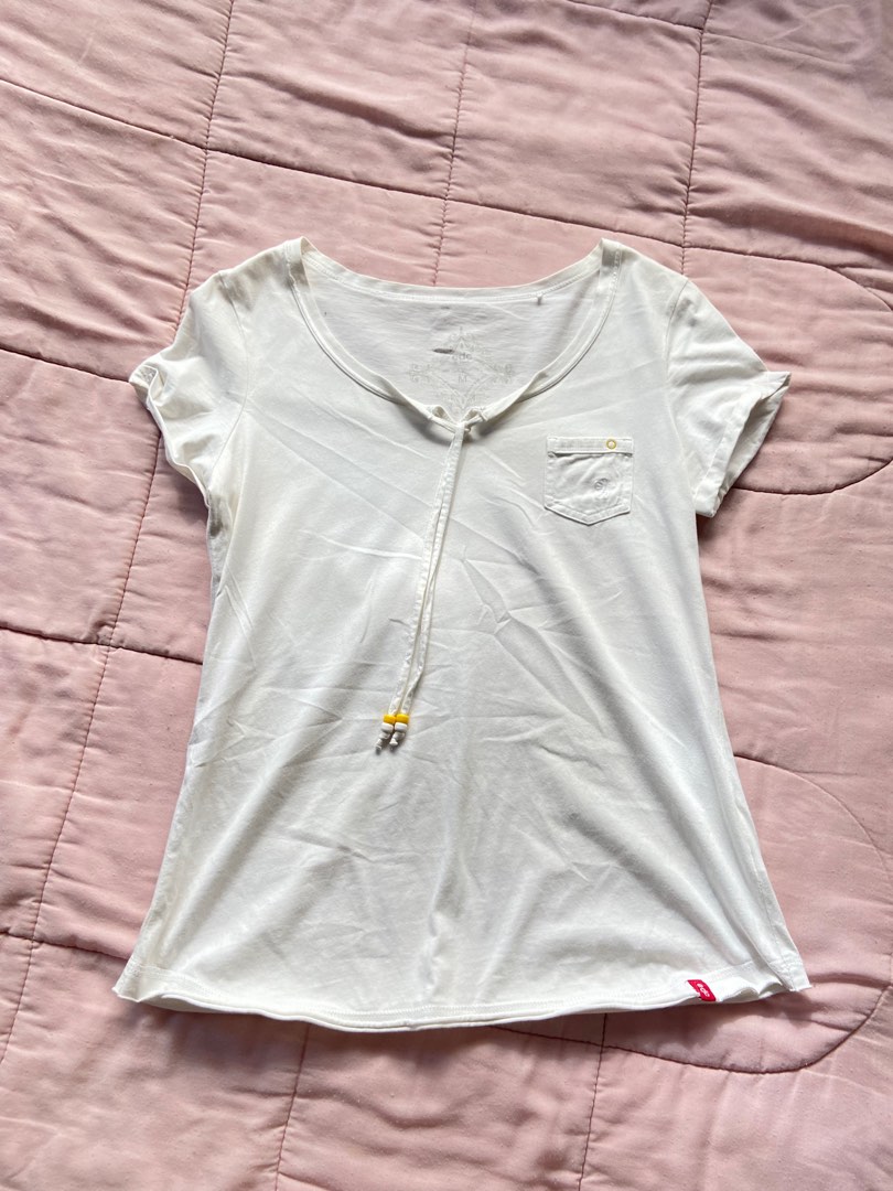 y2k white shirt with strings, Women's Fashion, Tops, Shirts on Carousell