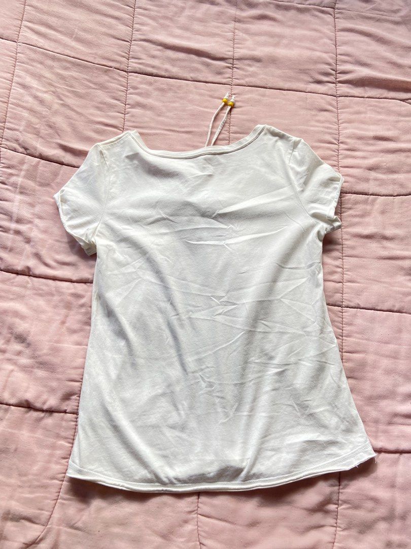 y2k white shirt with strings, Women's Fashion, Tops, Shirts on Carousell
