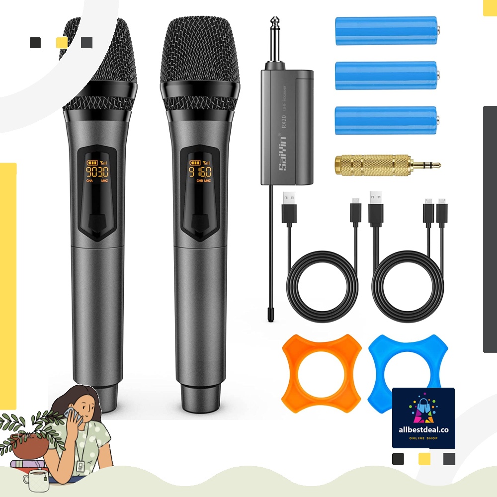 Wireless Microphones, Karaoke Microphone, UHF Wireless Dual Handheld ...
