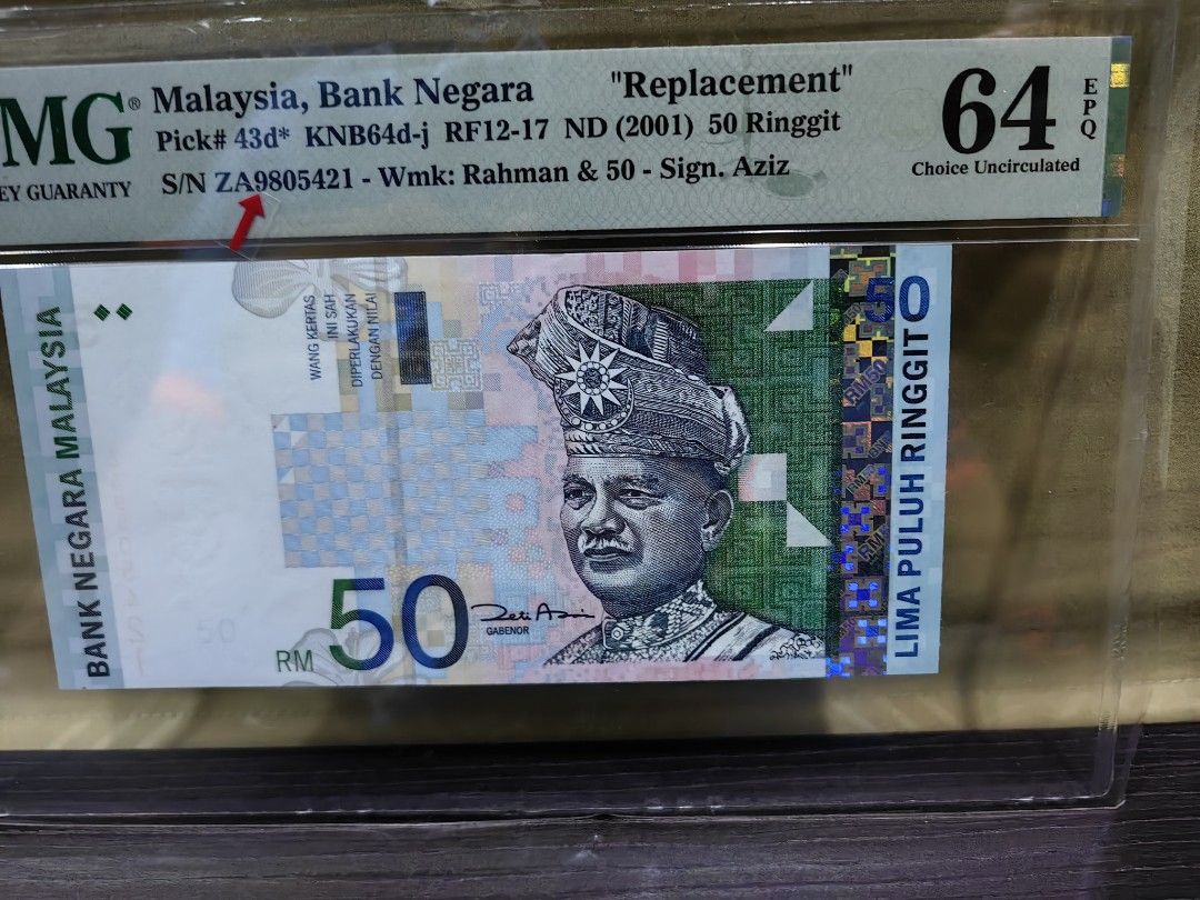 ZA 98 50 Ringgit Zeti Replacement PMG 64 epq Rare, Hobbies & Toys ...