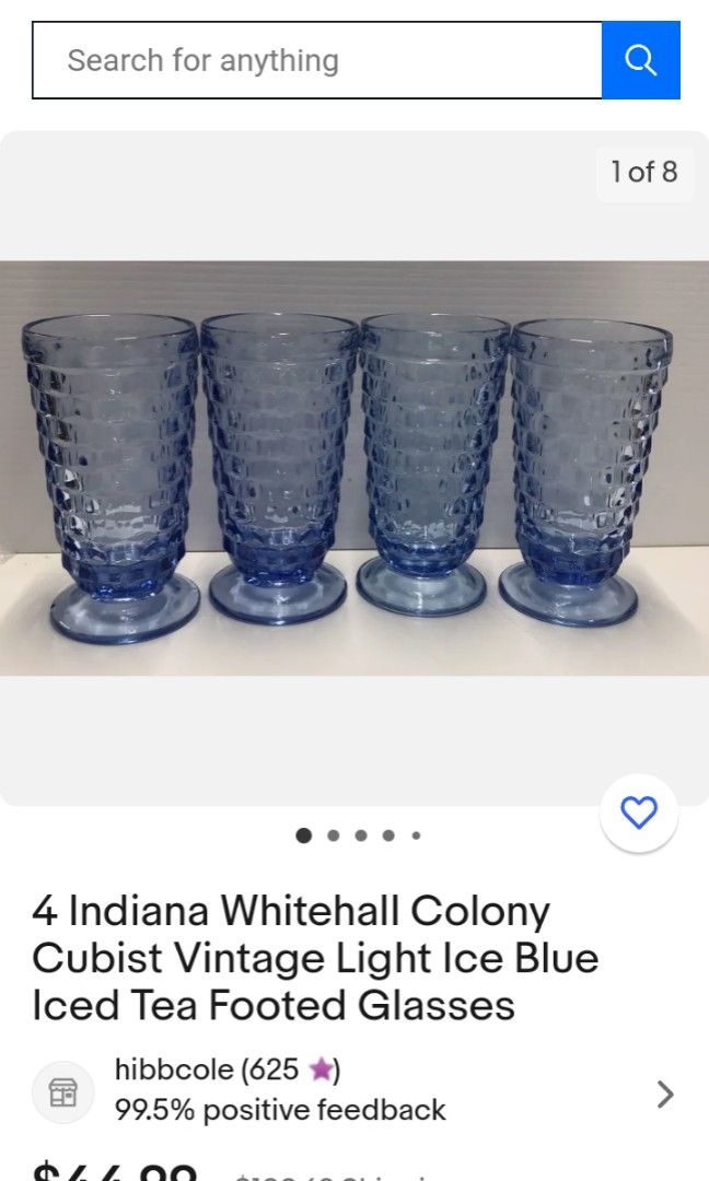 1960's Sapphire / Ice Blue Indiana Glass Cubist Whitehall Footed ...