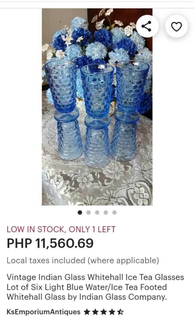 1960's Sapphire / Ice Blue Indiana Glass Cubist Whitehall Footed ...