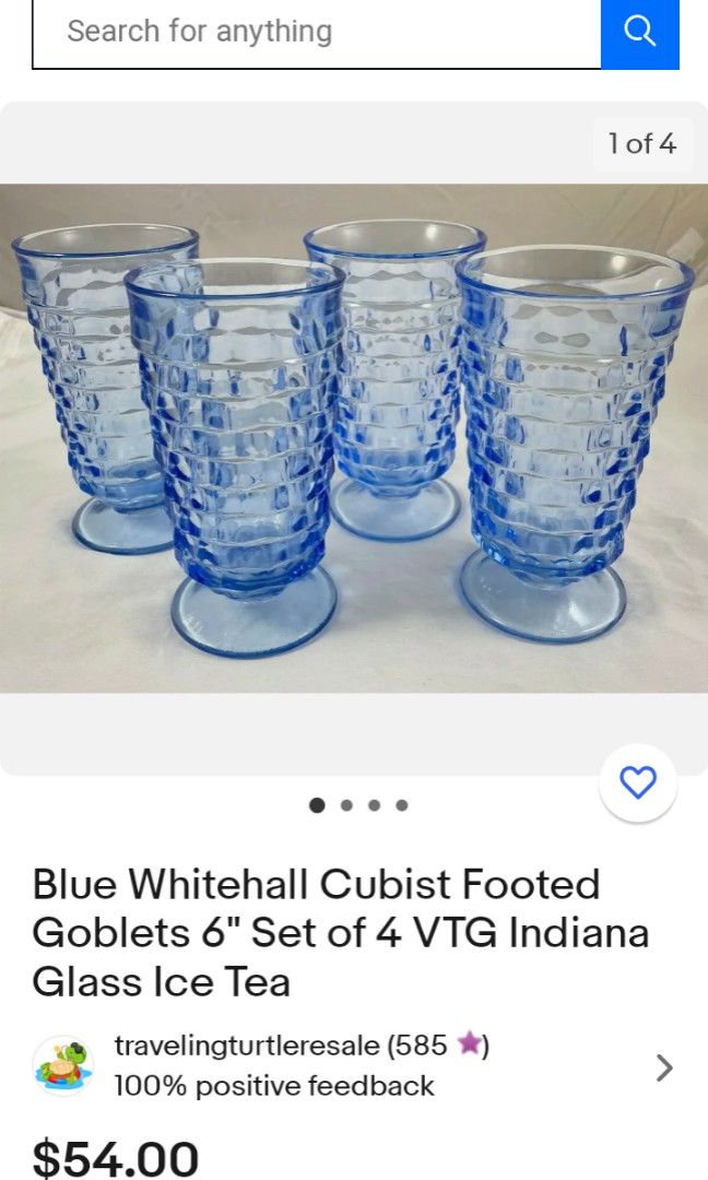 1960's Sapphire / Ice Blue Indiana Glass Cubist Whitehall Footed ...