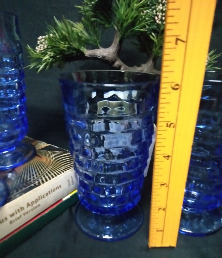 1960's Sapphire / Ice Blue Indiana Glass Cubist Whitehall Footed ...