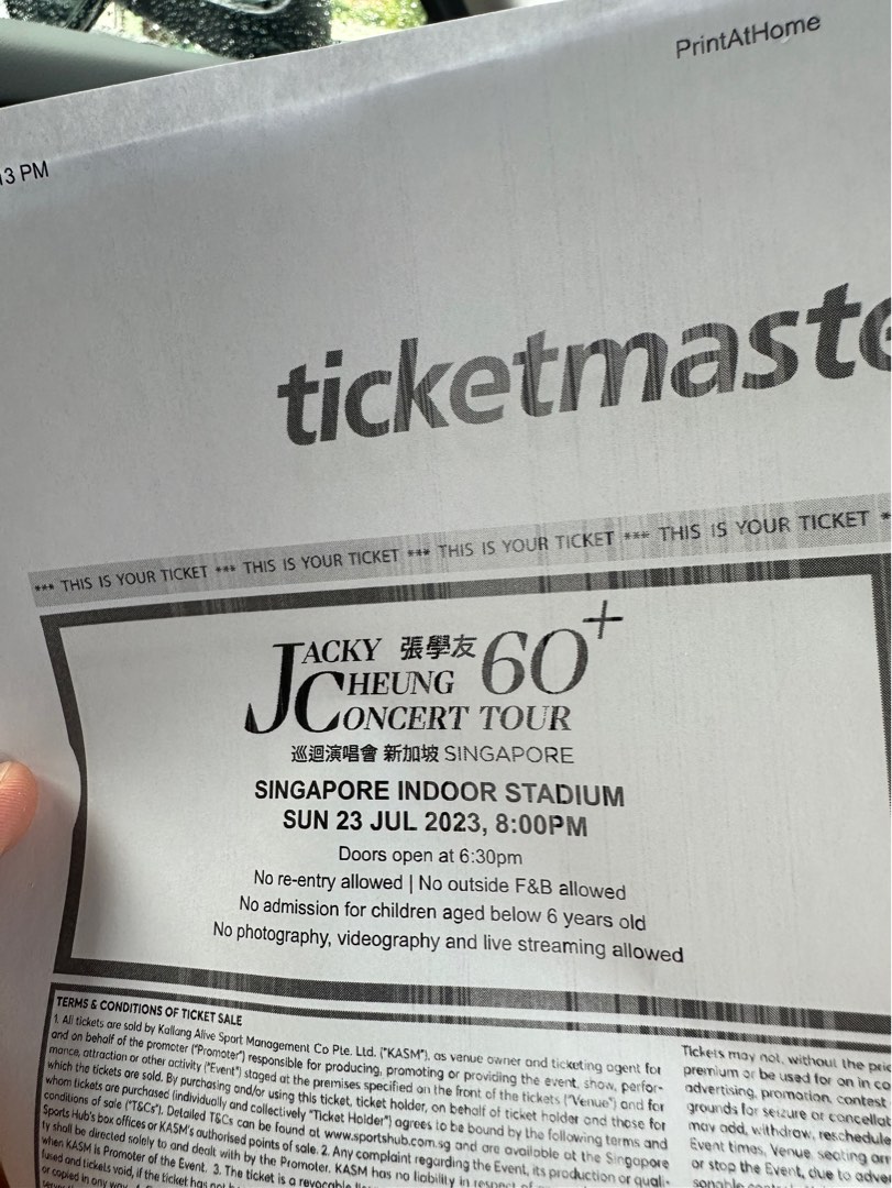 23 Jul 2023 (Sun.) 1 pair of Cat 4 JACKY CHEUNG 60+ CONCERT TOUR SINGAPORE, Tickets & Vouchers ...
