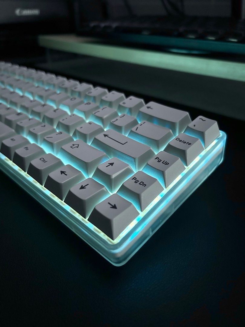 65% Custom Mechanical Keyboard- Translucent bottom (Grey keycaps ...