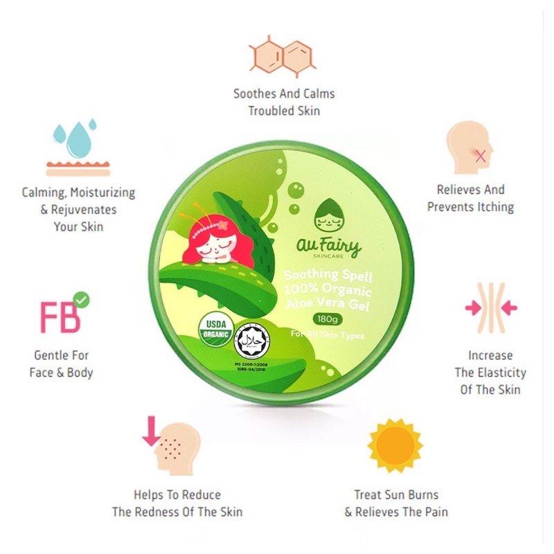 AU FAIRY SOOTHING ALOE VERA GEL 180G 100% ORGANIC ALOE VERA GEL (HALAL ...