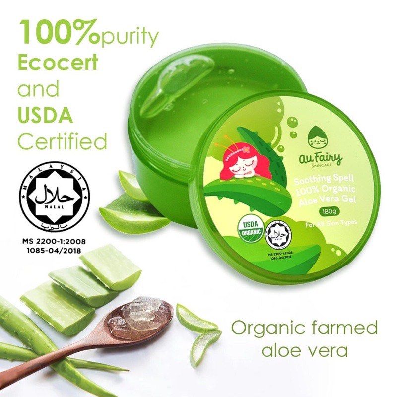 AU FAIRY SOOTHING ALOE VERA GEL 180G 100% ORGANIC ALOE VERA GEL (HALAL ...