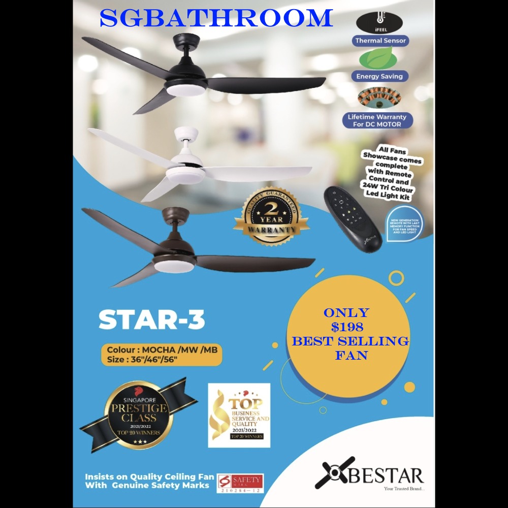 BESTAR STAR 3 36inch/46inch/56inch DC Motor Ceiling Fan with 24w Tri ...