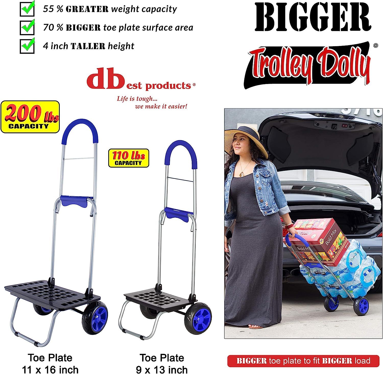 Bigger Trolley Dolly, Blue Shopping Grocery Foldable Cart (Blue ...
