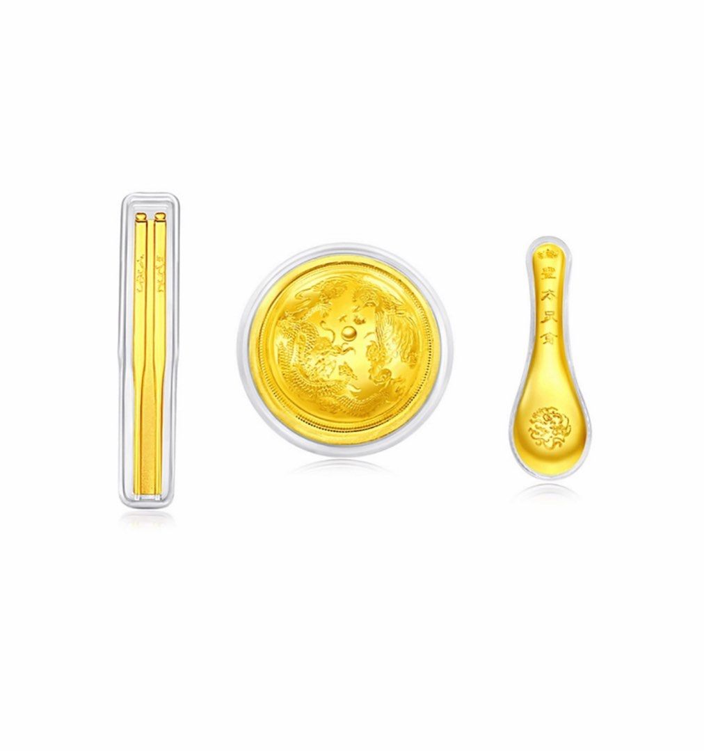 Chow Tai Fook 999.9 Pure Gold Ornament Golden Rice Bowl Set, Hobbies ...