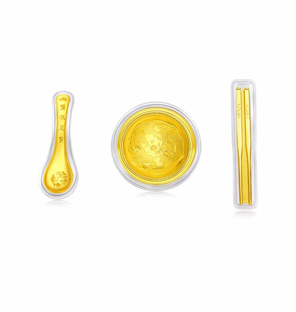 Chow Tai Fook 999.9 Pure Gold Ornament Golden Rice Bowl Set, Hobbies ...