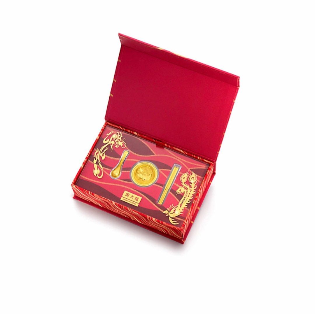 Chow Tai Fook 999.9 Pure Gold Ornament Golden Rice Bowl Set, Hobbies ...