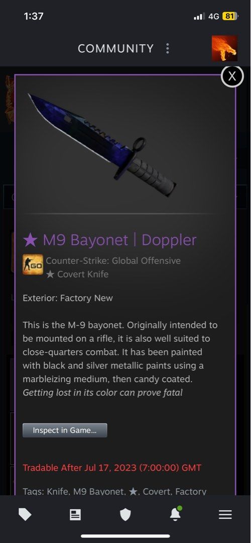 CSGO M9 bayonet doppler phase 3, Video Gaming, Gaming Accessories, In-Game Products on Carousell