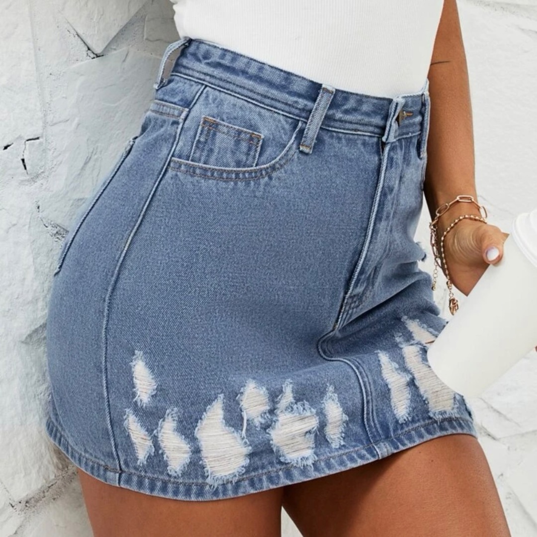 denim ripped skirt, Women's Fashion, Bottoms, Skirts on Carousell