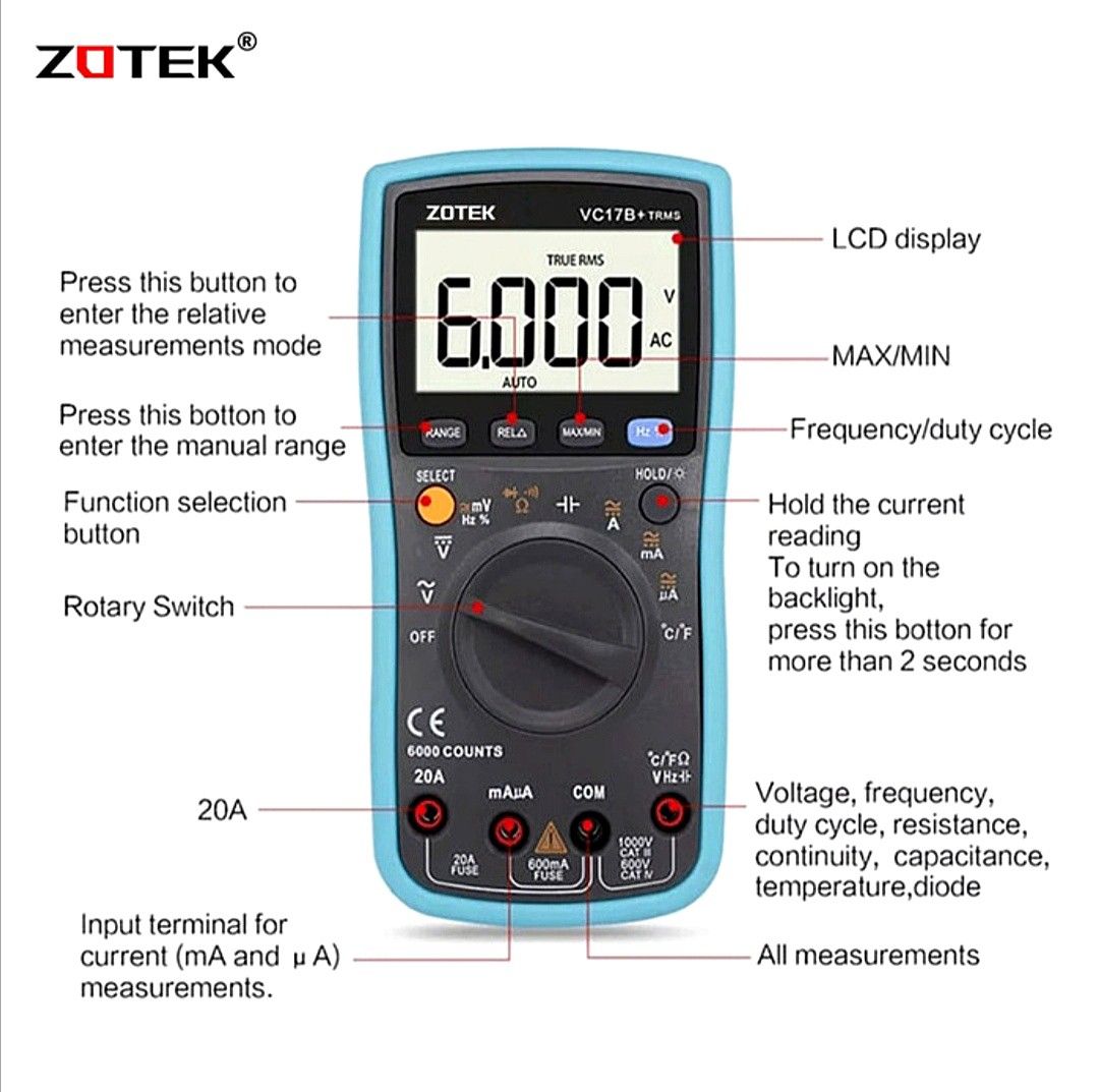 Digital Multimeter ZOTEK VC17B+ 6000 Counts Multitester Digital ...