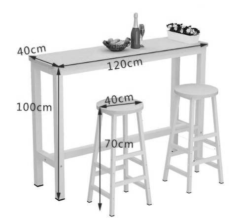 Dining Bar Table + 2 Chairs set (120x40cm slim, narrow, small table set ...