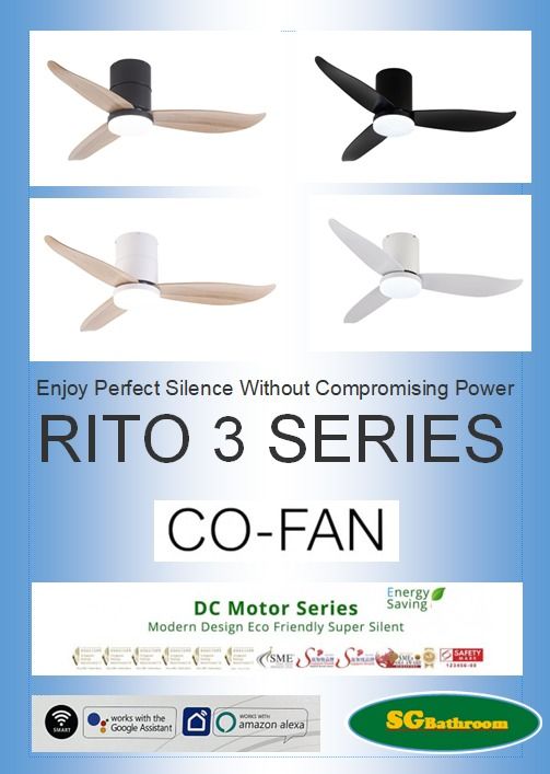 FANCO CO-FAN Rito 3 DC Motor Ceiling Fan with 3 Tone LED Light Kit and ...
