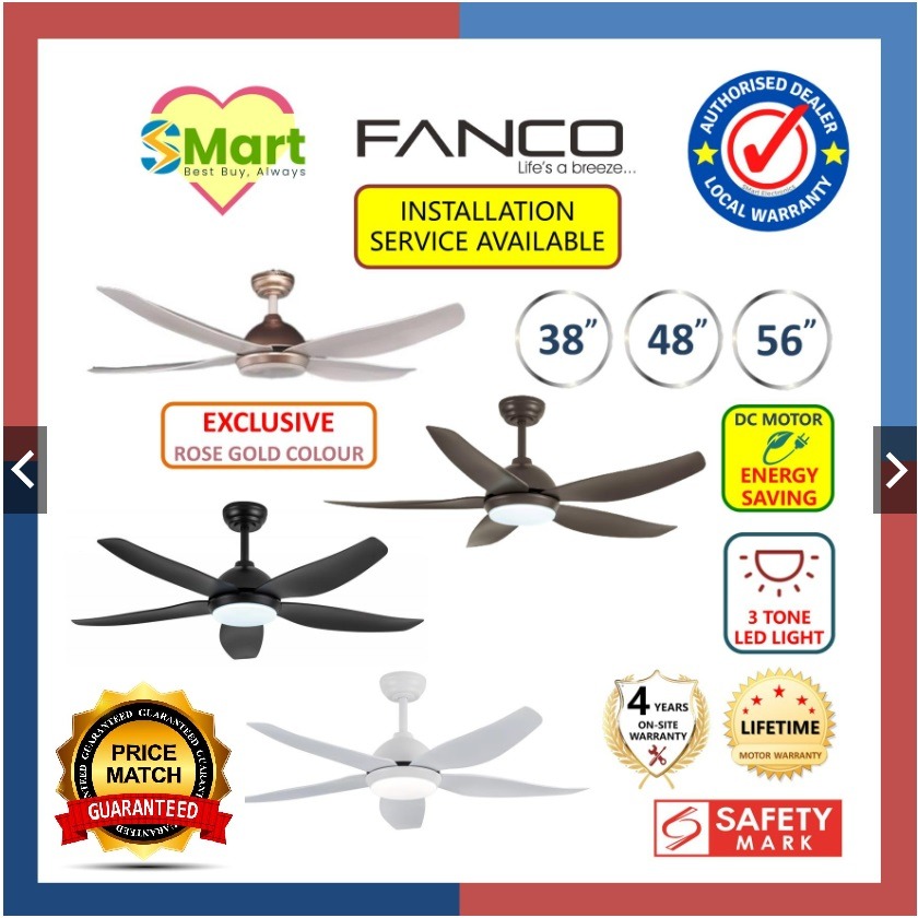 Fanco Galaxy-5 DC Motor Ceiling Fan with 3 Tone LED Light & Remote ...