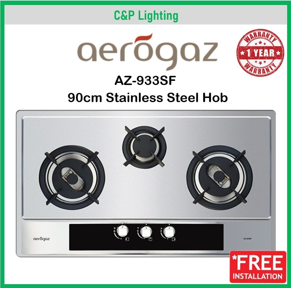[Free Installation] Aerogaz 90cm Stainless Steel 3 Burner Cooker Hob ...