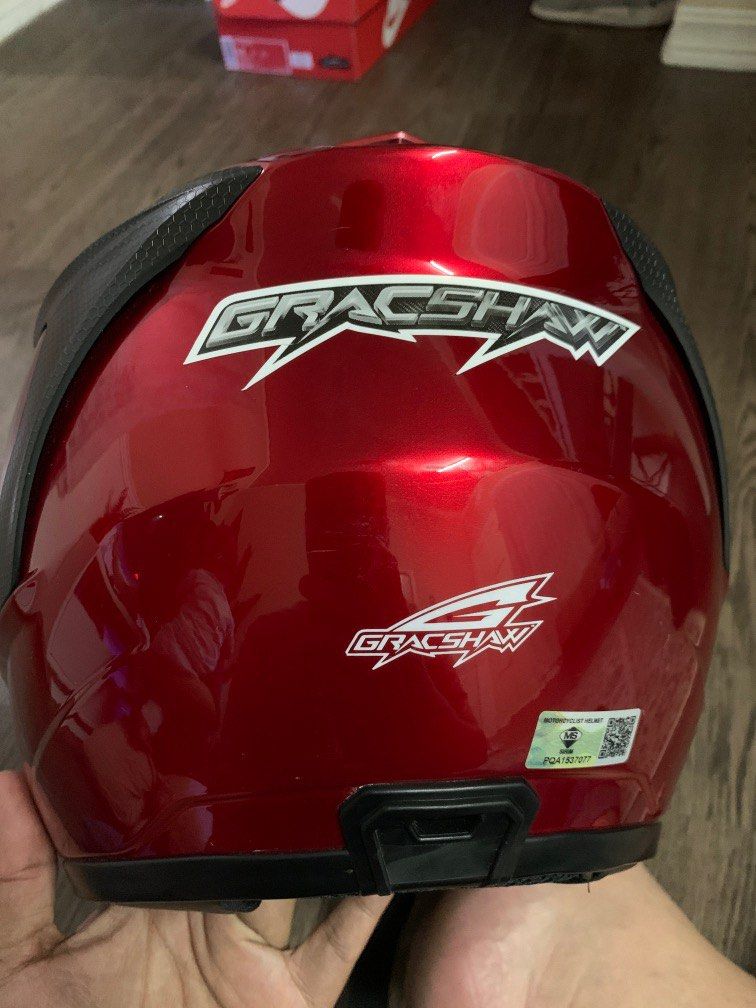 Helmet gracshaw Metalic Red, Motorbikes on Carousell