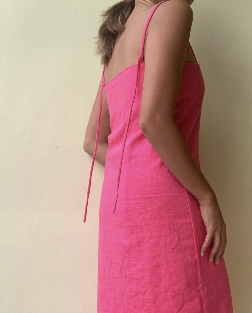 Hot Pink Linen Dress on Carousell