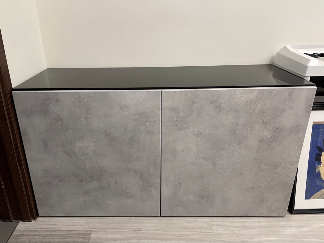 IKEA Besta sideboard cabinet, Kallviken Concrete doors, glass top ...