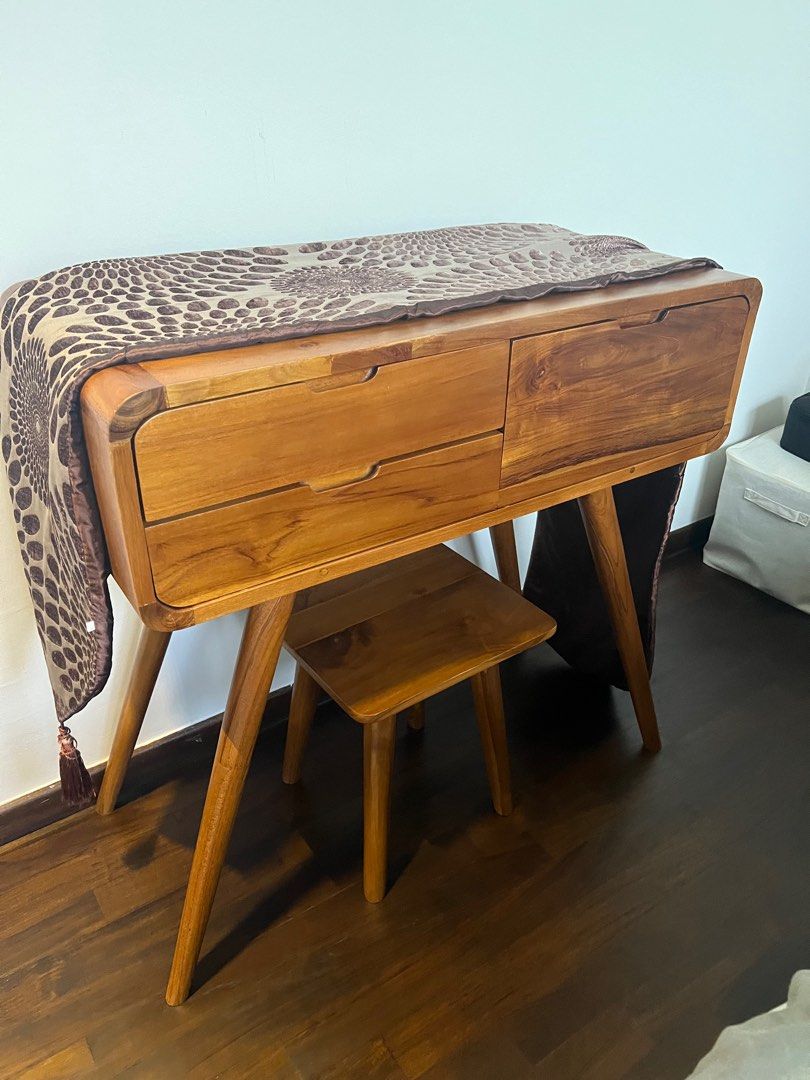 Indonesian teak wood console table with stool, Furniture & Home Living ...