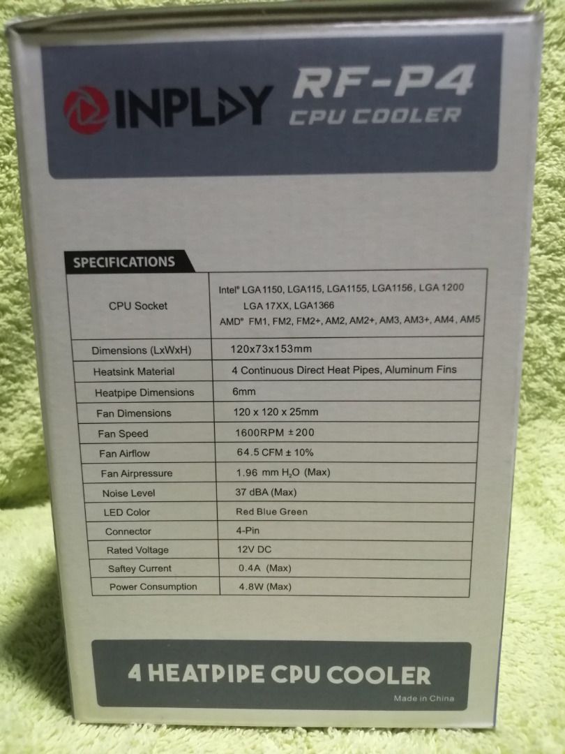 INPLAY RF-P4 TOWER CPU COOLER, Computers & Tech, Parts & Accessories ...
