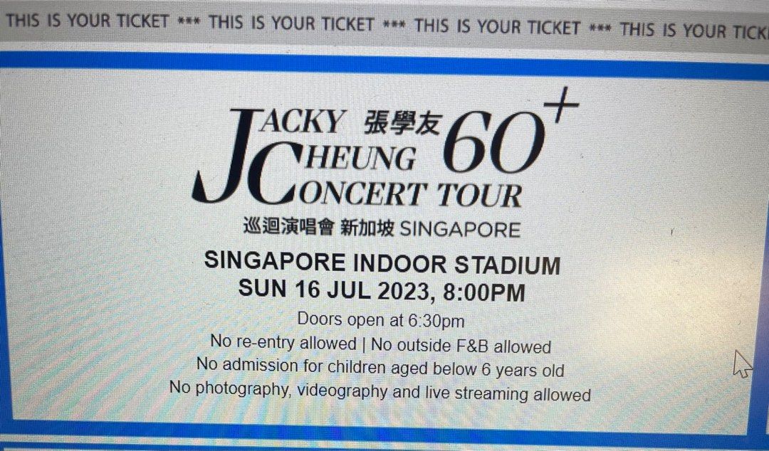 JACKY CHEUNG 60+ Concert Tour @ 16 Jul 2023 x 1, Tickets & Vouchers ...
