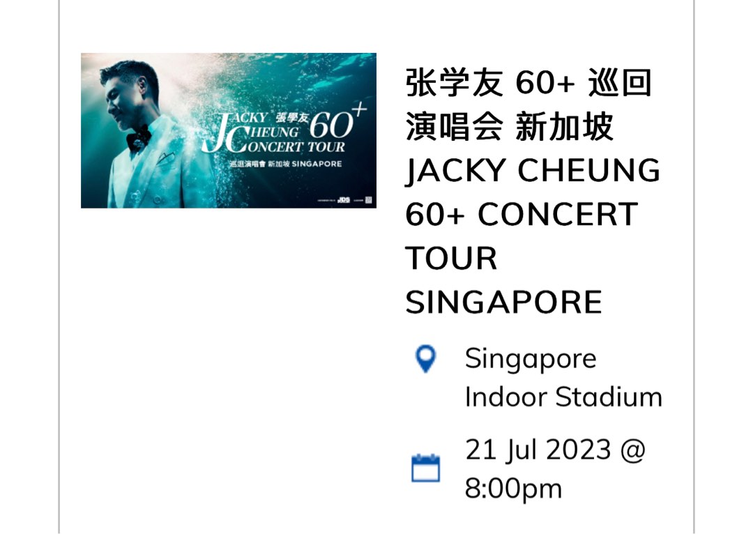 Jacky cheung CAT 1 ticket, Tickets & Vouchers, Event Tickets on Carousell