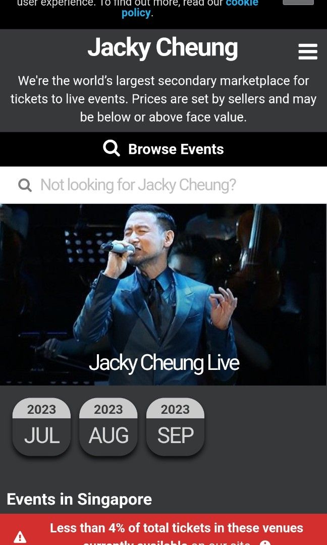 Jacky Cheung Concert Tickets 14 July 2023, Tickets & Vouchers, Event Tickets on Carousell